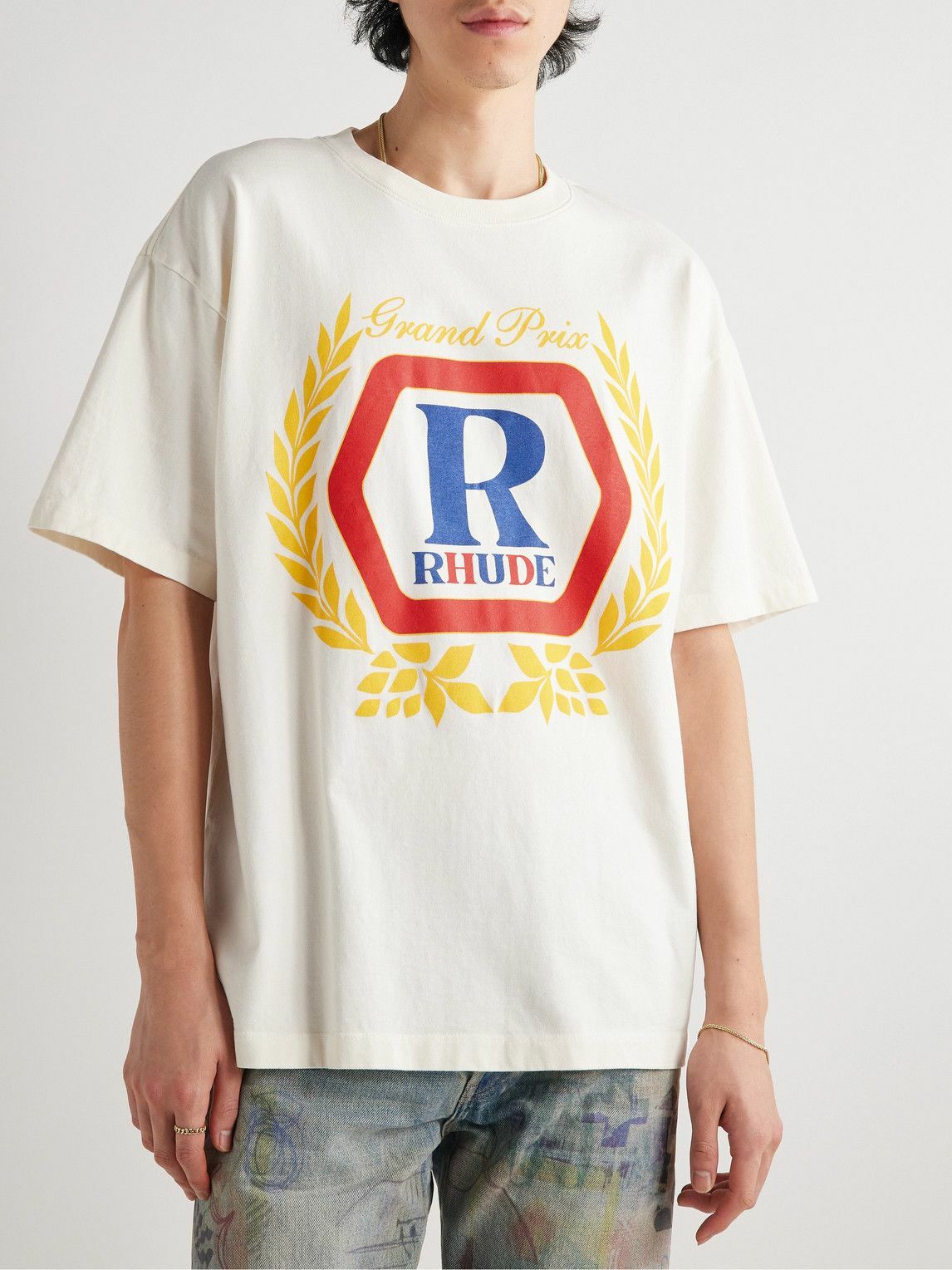 Rhude - Hopps Logo-Print Cotton-Jersey T-Shirt - White Rhude