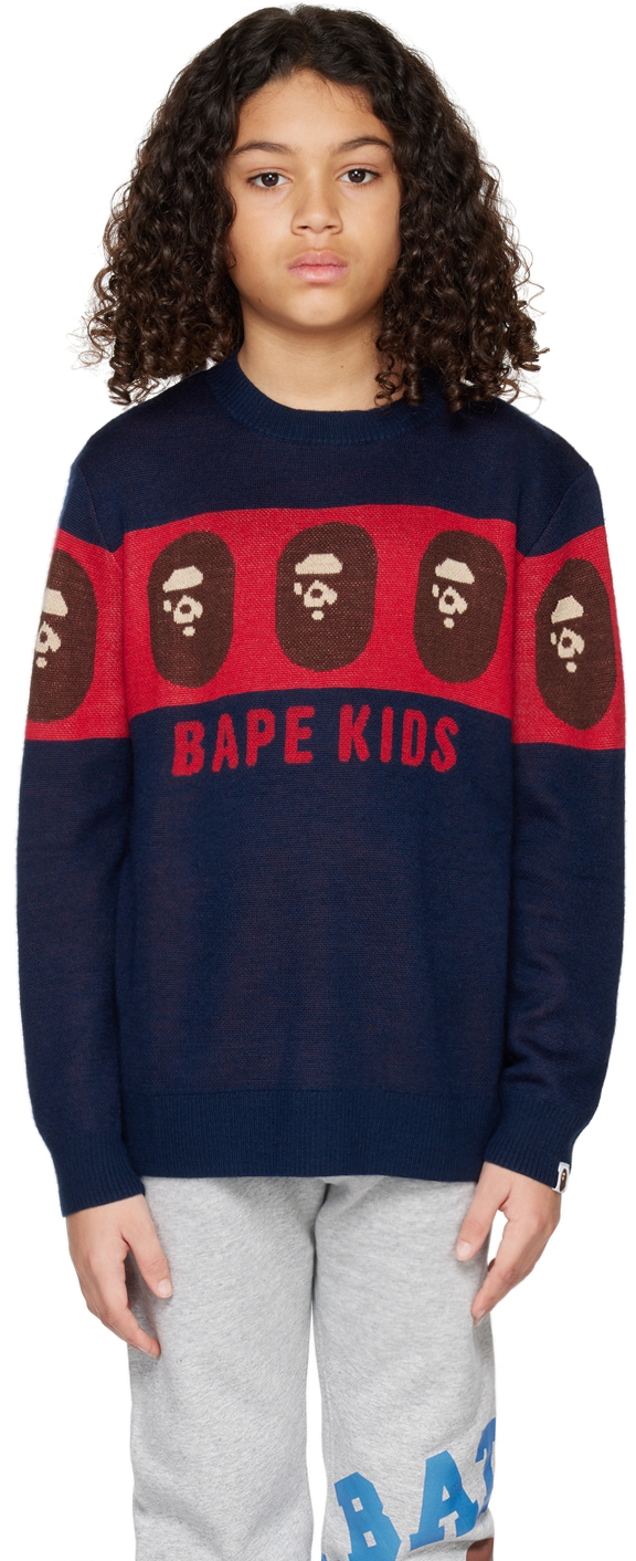 BAPE Kids Navy & Red Ape Head Sweater A Bathing Ape