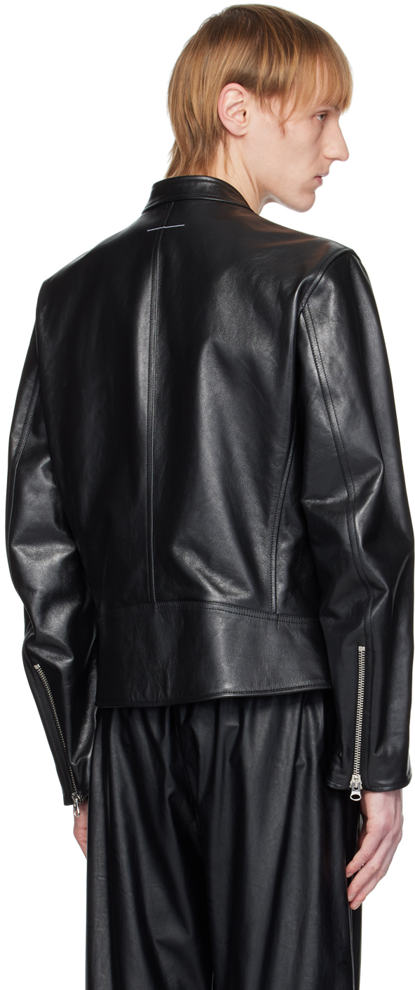 MM6 Maison Margiela Black Zipped Leather Jacket MM6 Maison Margiela