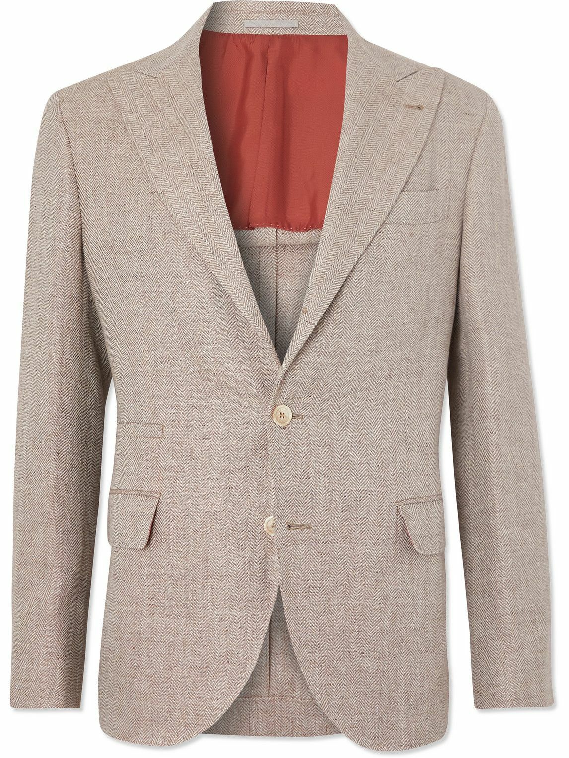 Brunello Cucinelli - Herringbone Linen, Wool and Silk-Blend Blazer ...