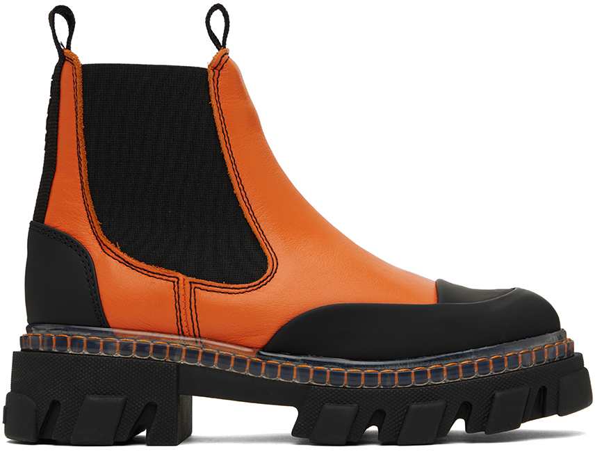 GANNI Orange Cleated Low Chelsea Boots GANNI