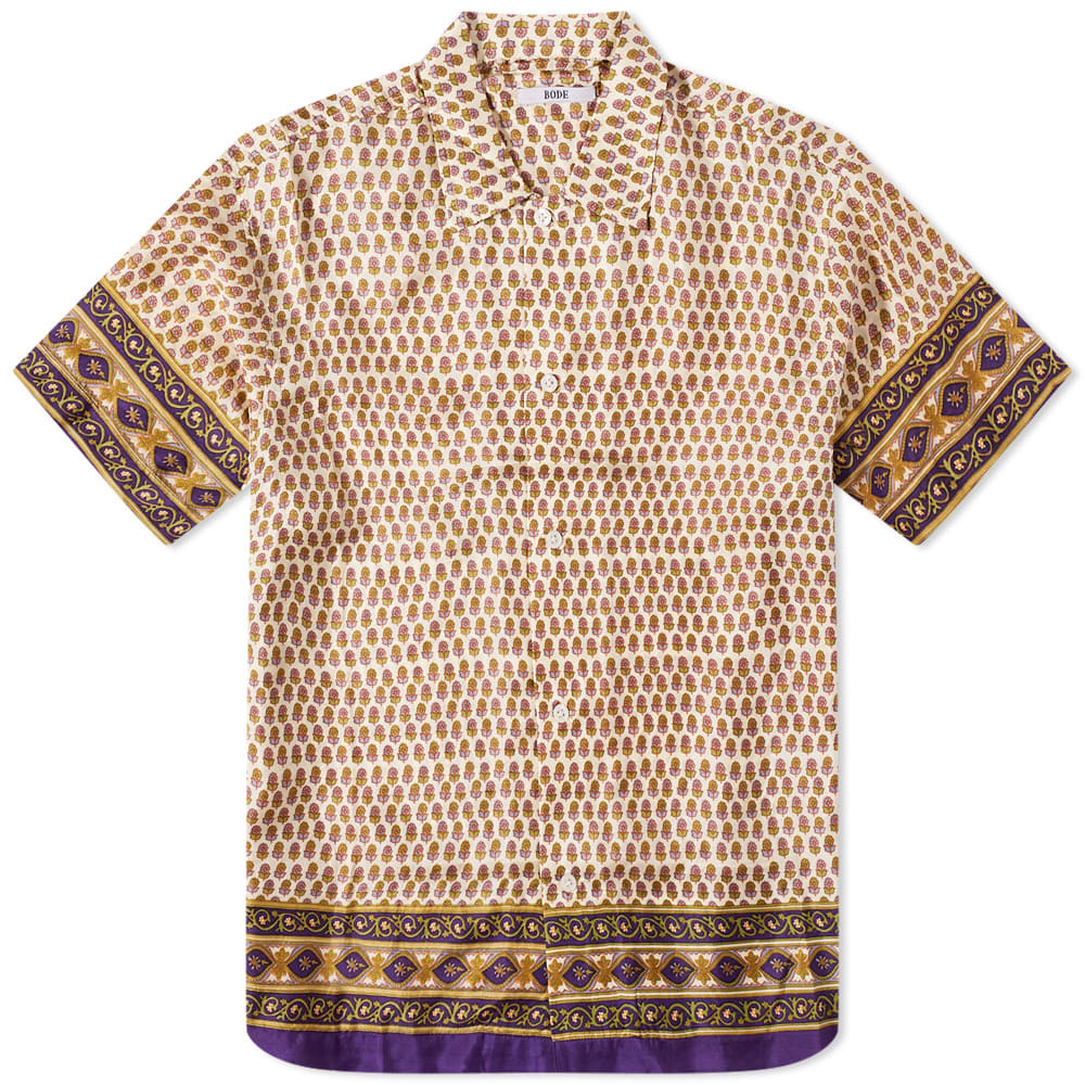 Bode Men's Micro Fleur Short Sleeve Shirt in Gold Multi Bode