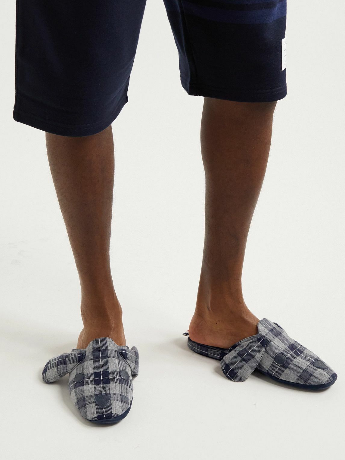 Thom Browne - Hector Leather-Trimmed Checked Wool-Flannel Slippers ...