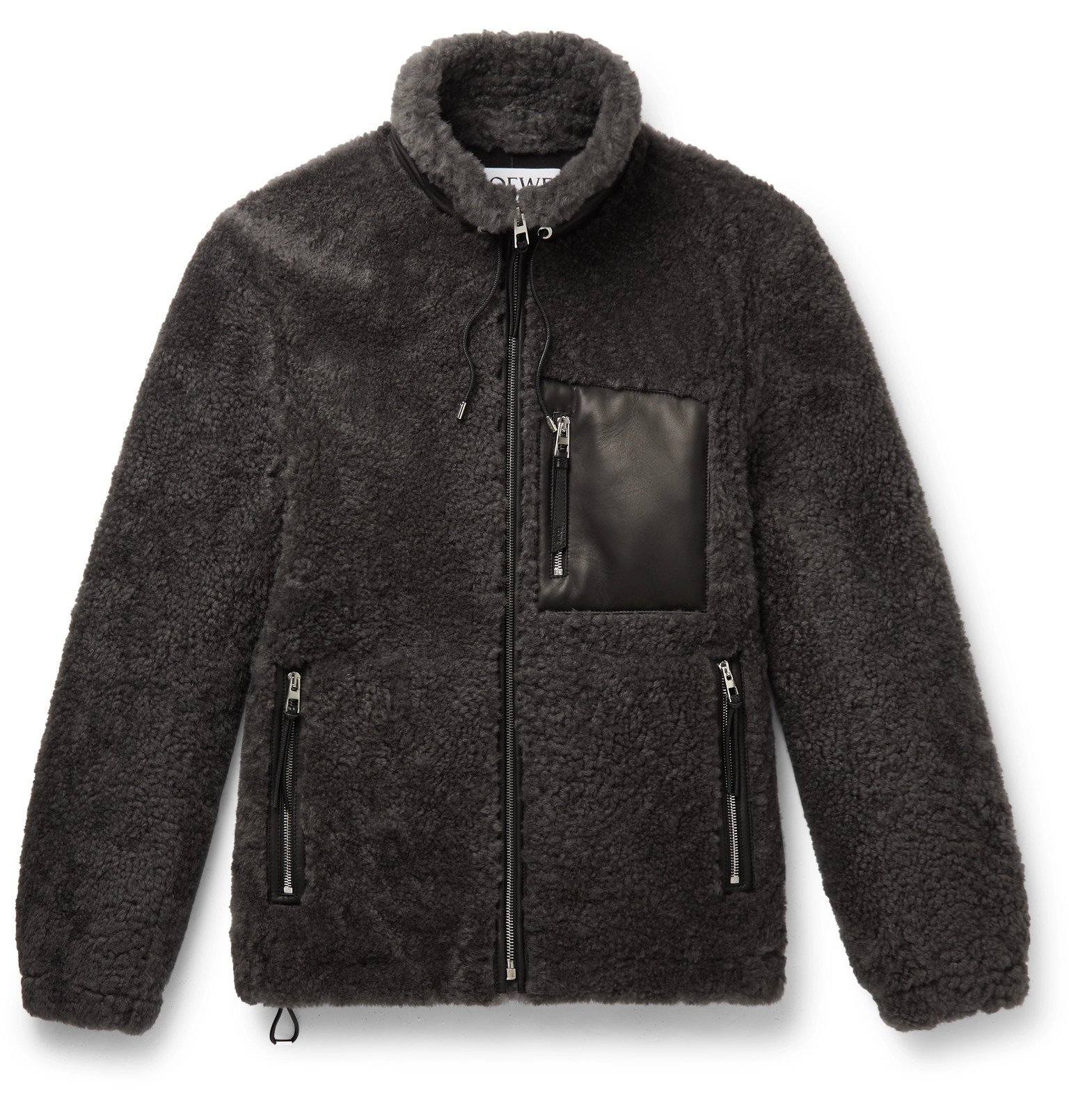 Loewe - Leather-Trimmed Shearling Jacket - Gray Loewe
