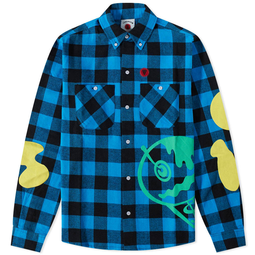 ICECREAM Men's Check Flannel Shirt in Blue Check ICECREAM