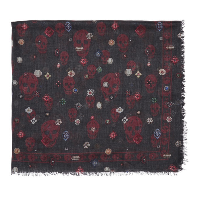 Alexander McQueen Black and Red Jewel Skull Scarf Alexander McQueen