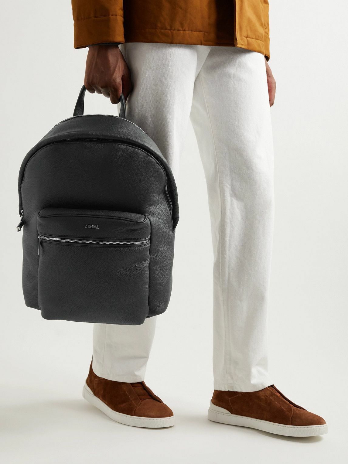 Zegna - Logo-Appliquéd Full-Grain Leather Backpack Zegna