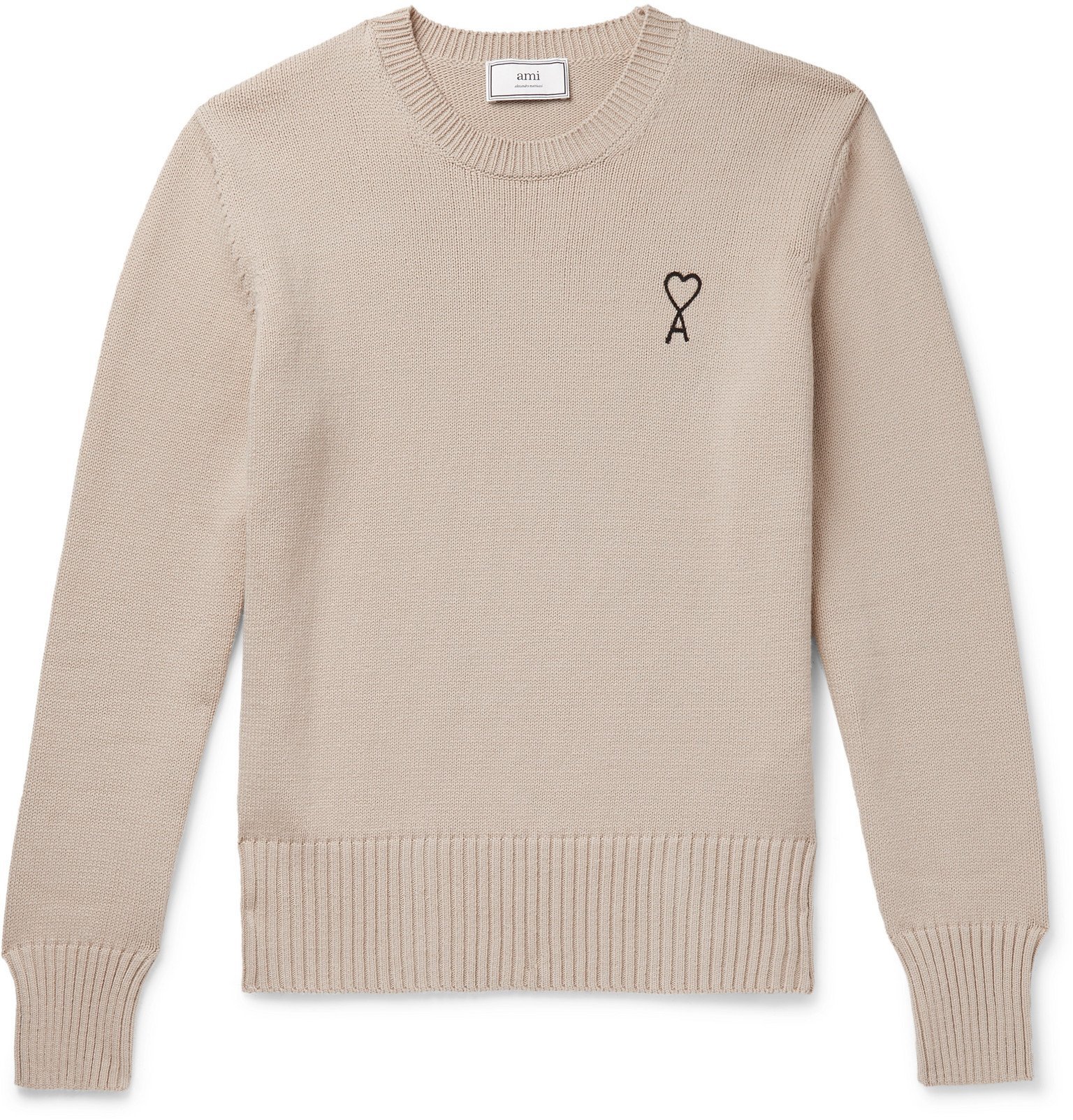 AMI - Logo-Embroidered Cotton-Blend Sweater - Neutrals AMI