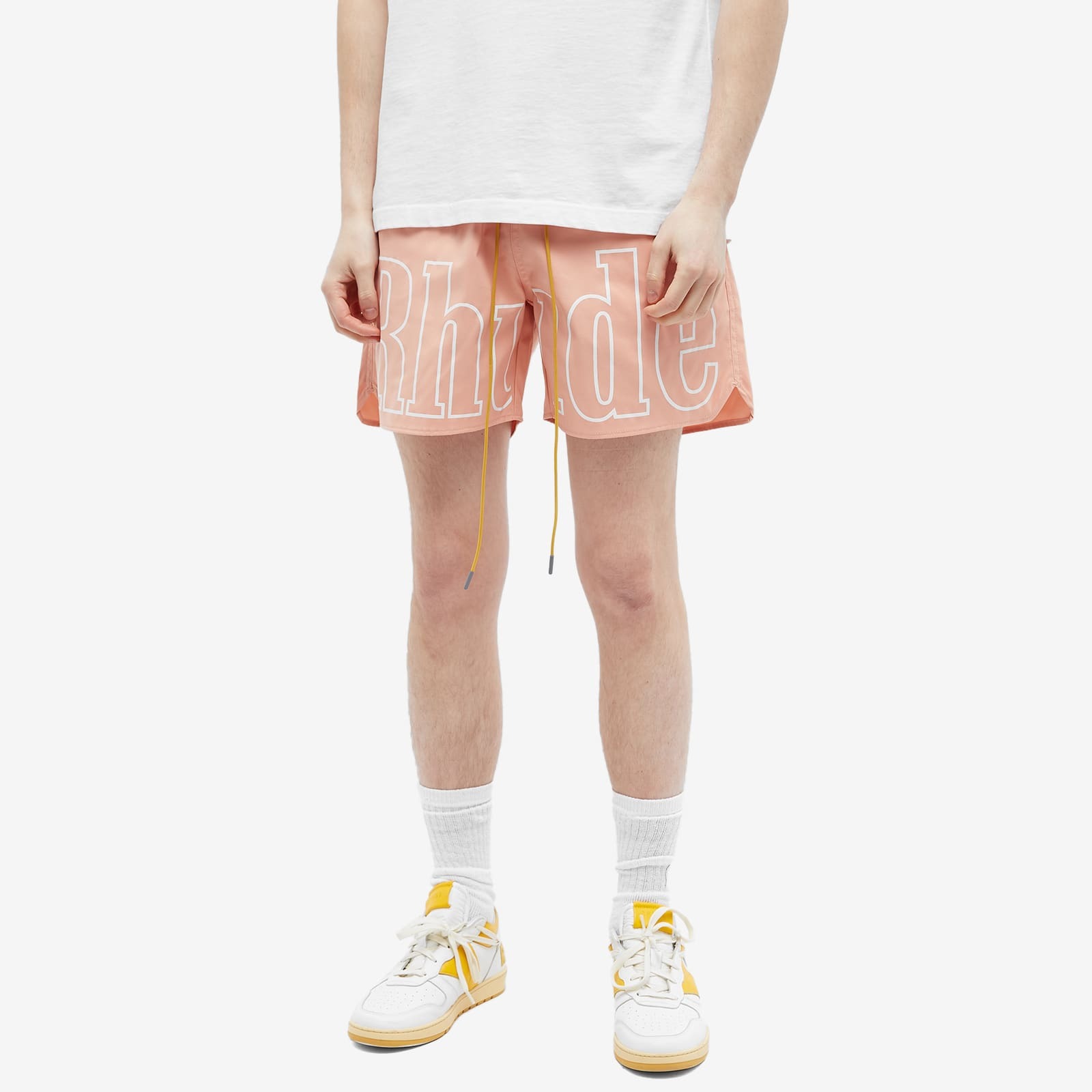 Rhude Men's Logo Swim Short in Salmon Pink Rhude