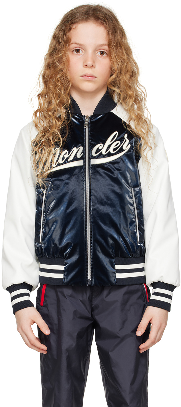 Moncler Enfant Kids Navy & White Radis Down Bomber Jacket Moncler Enfant