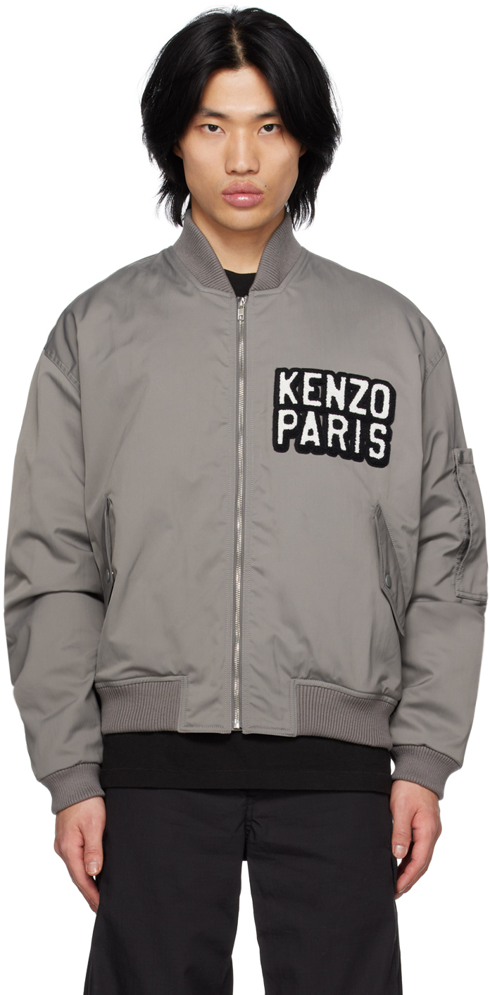 Kenzo Gray Kenzo Paris Elephant Bomber Jacket Kenzo