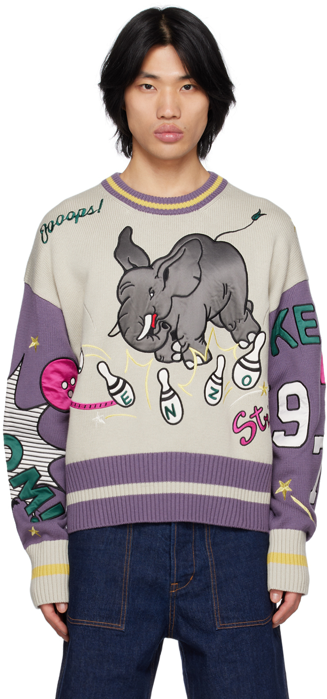 Kenzo Gray & Purple Kenzo Paris Bowling Elephant Sweater Kenzo