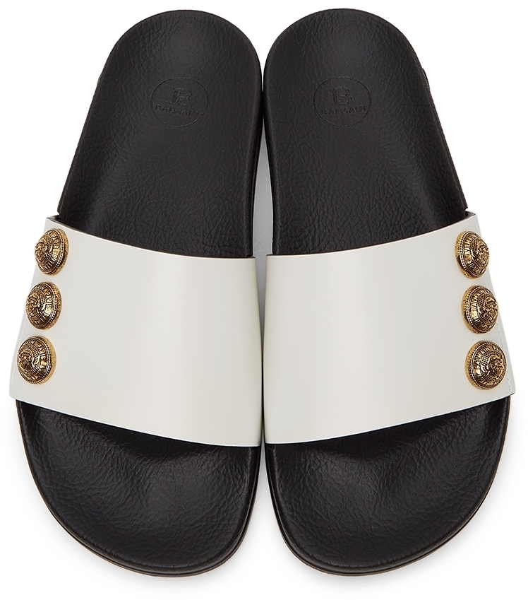 Balmain White & Black Symi Slides Balmain