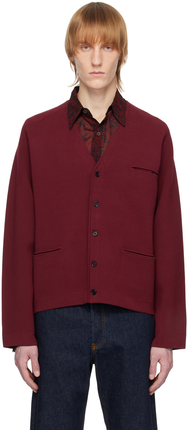 Dries Van Noten Burgundy Y-Neck Cardigan Dries Van Noten