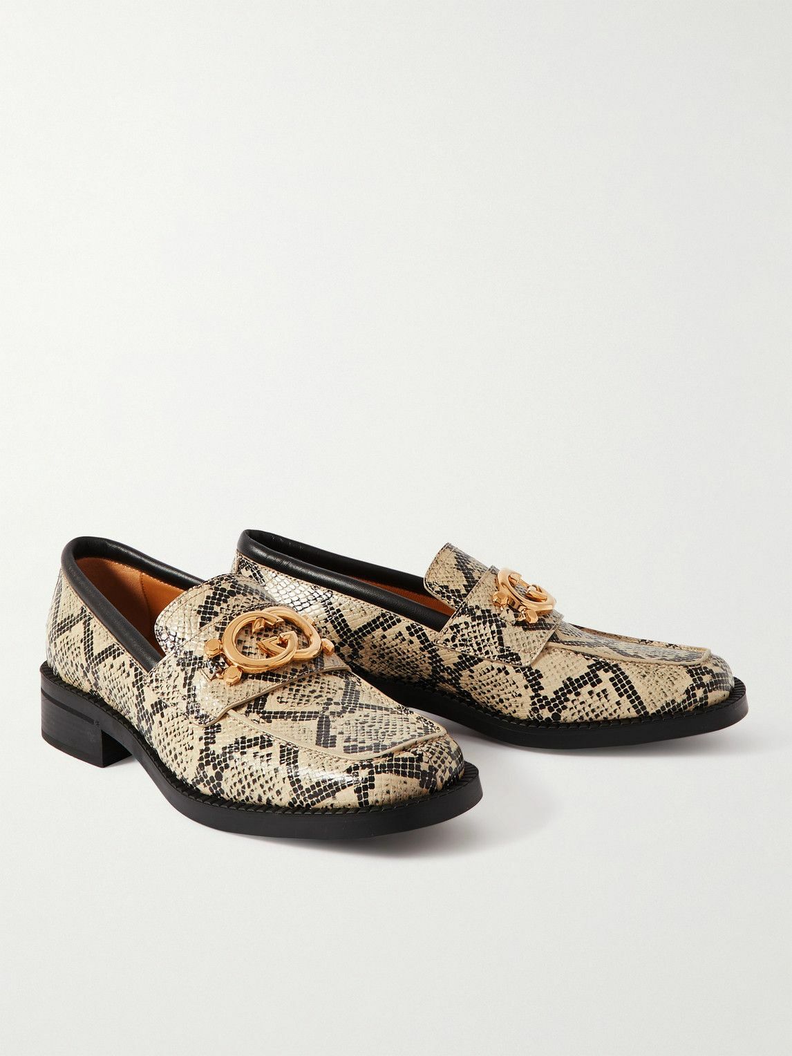 GUCCI - Logo-Embellished Croc-Effect Leather Loafers - Neutrals Gucci