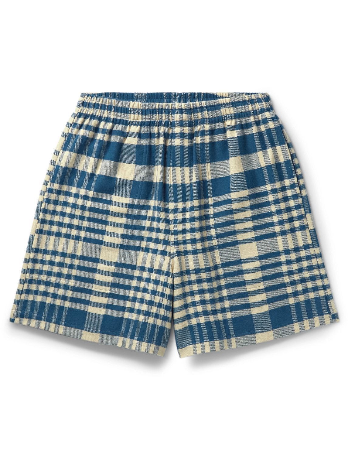 BODE - Putnam Wide-Leg Checked Brushed Cotton-Flannel Shorts - Blue Bode
