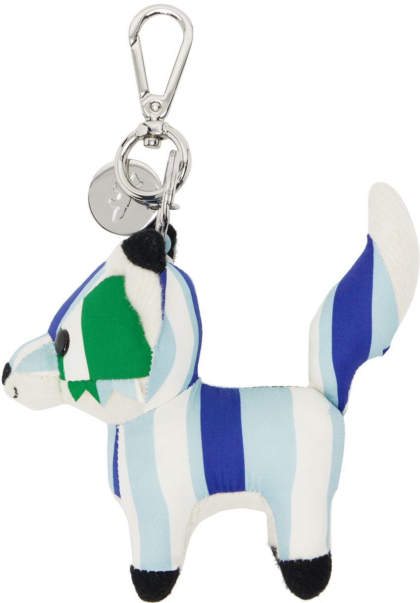 Maison Kitsuné Blue Small Stripes Fox Keychain Maison Kitsune
