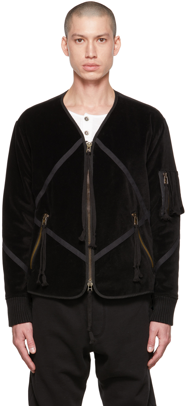 Greg Lauren Black Modern Flight Bomber Jacket Greg Lauren