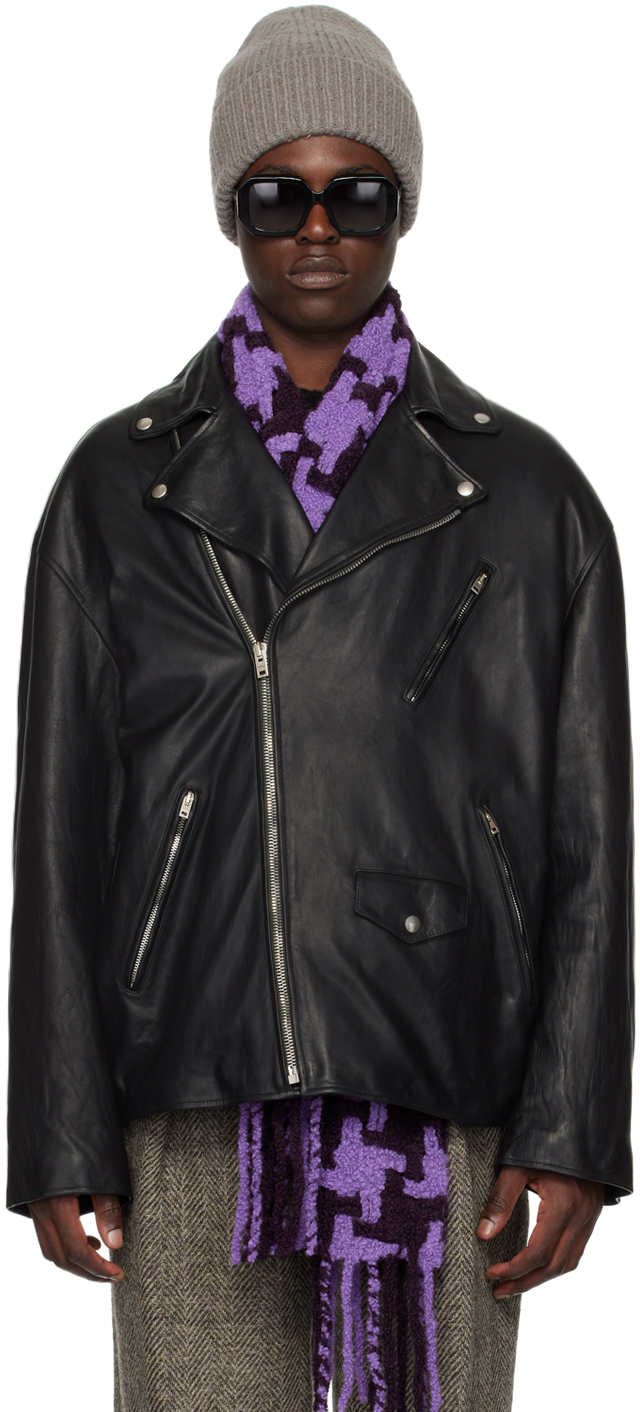 Acne Studios Black Distressed Leather Jacket Acne Studios
