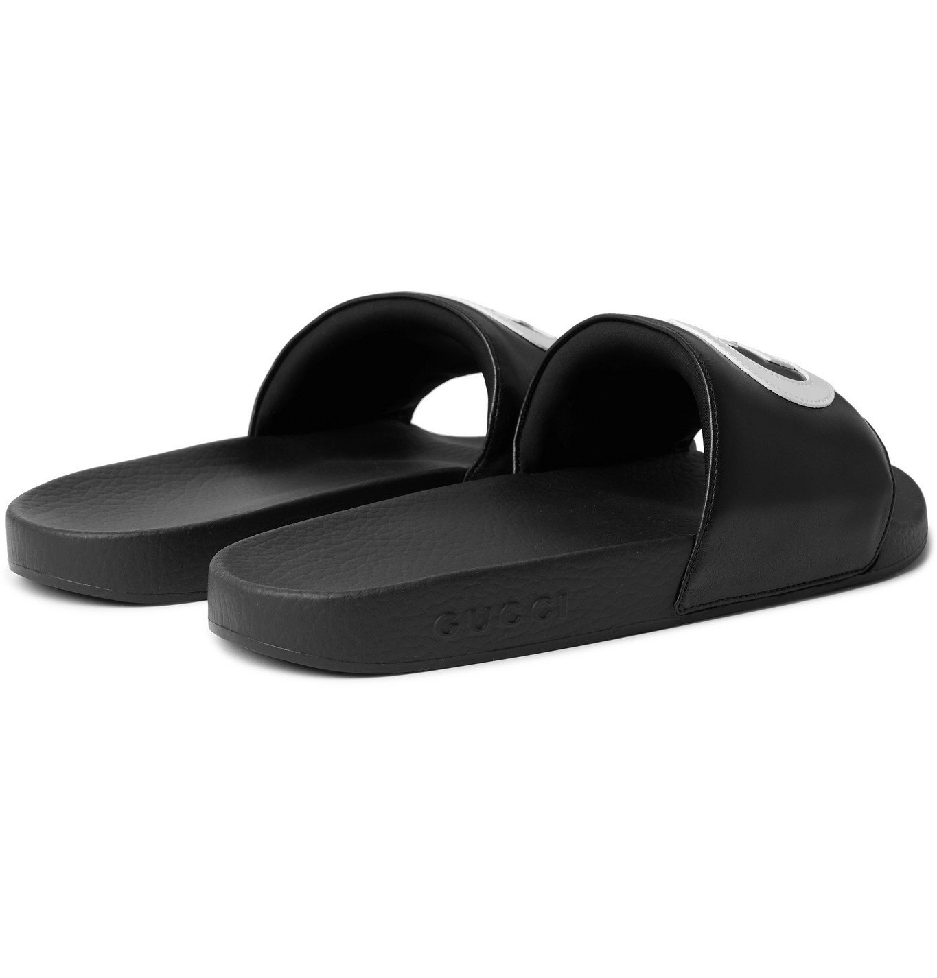 GUCCI - Logo-Appliquéd Leather Slides - Black Gucci