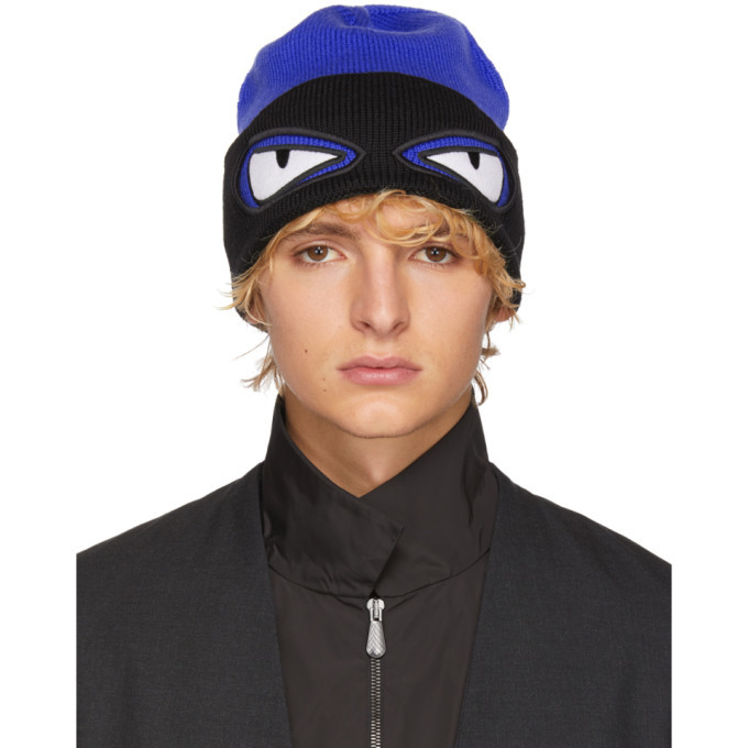 Fendi Blue and Black Bag Bugs Beanie Fendi