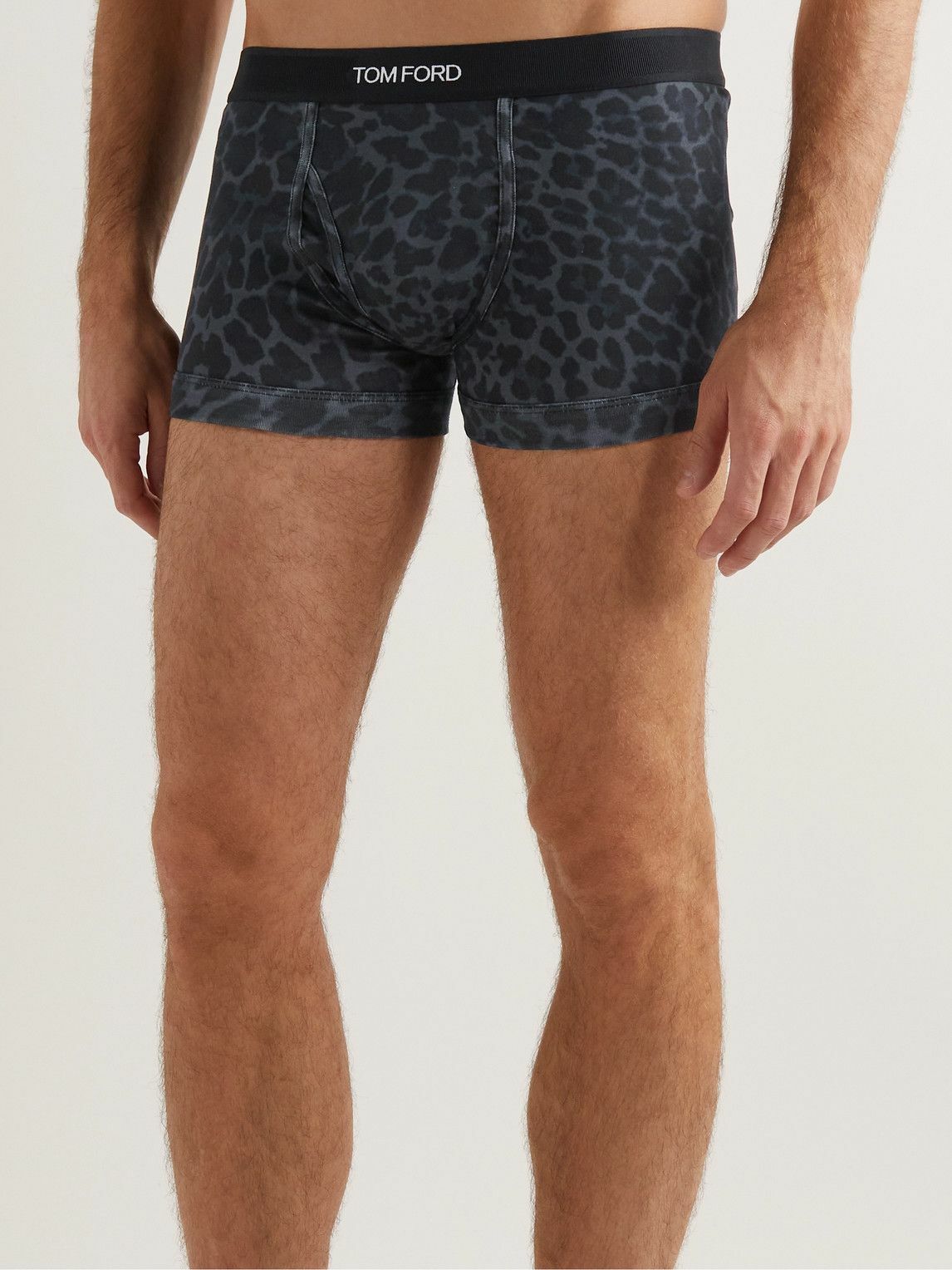 TOM FORD - Leopard-Print Stretch-Cotton Boxers Briefs - Gray TOM FORD