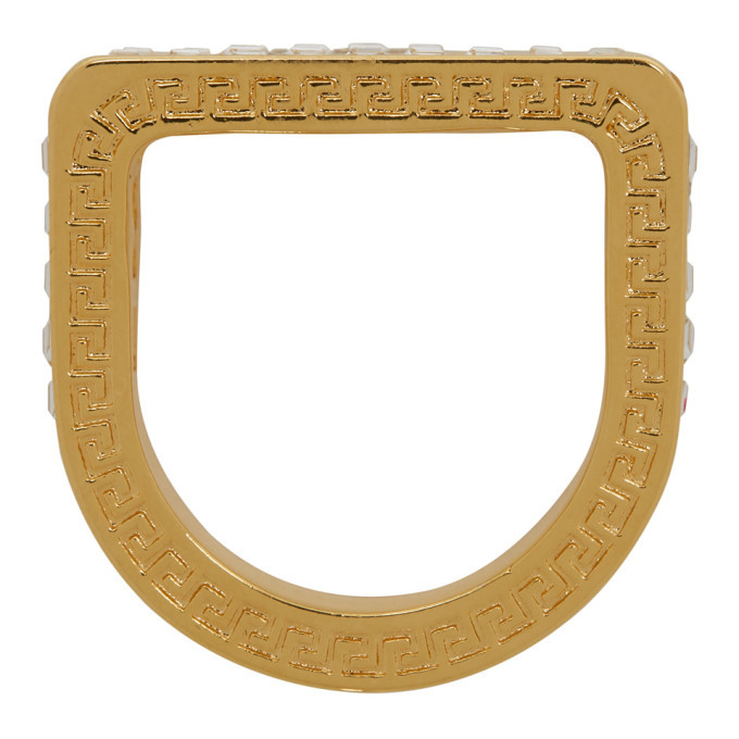 Versace Gold Crystal Cut-out Logo Ring Versace
