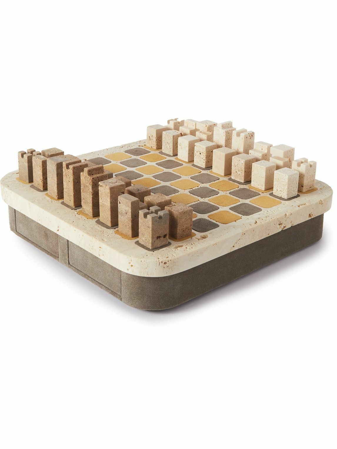 Giobagnara - Delos Suede-Trimmed Travertine Chess Set