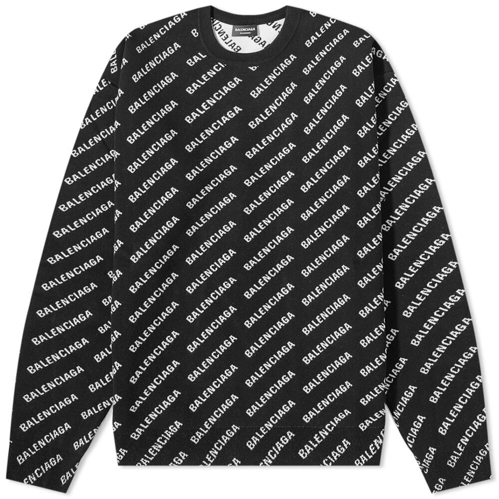 Balenciaga Men's All Over Logo Crew Knit in Black/White Balenciaga