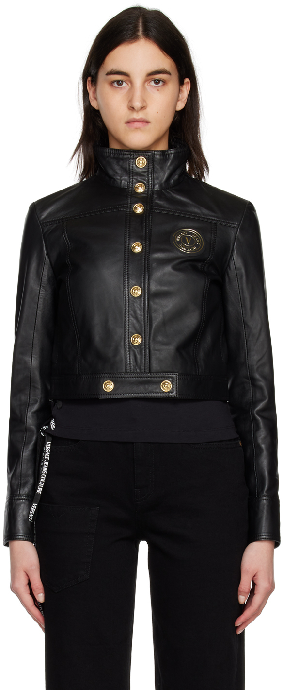 Versace Jeans Couture Black V-Emblem Leather Jacket Versace