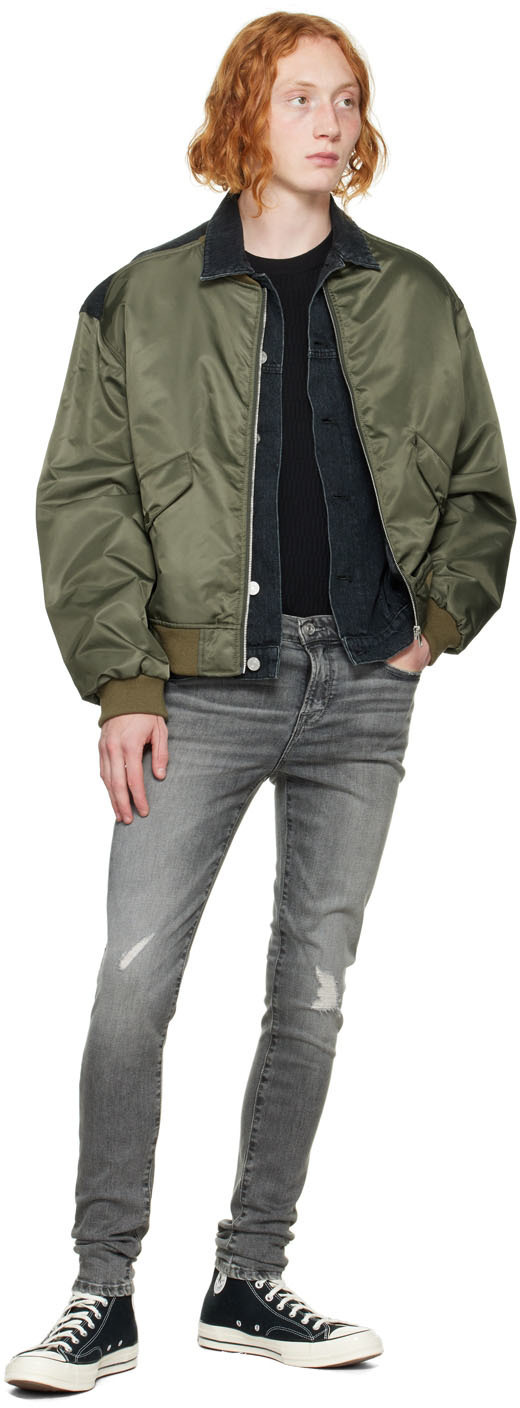 FRAME Khaki & Black Layered Denim Jacket Frame Denim