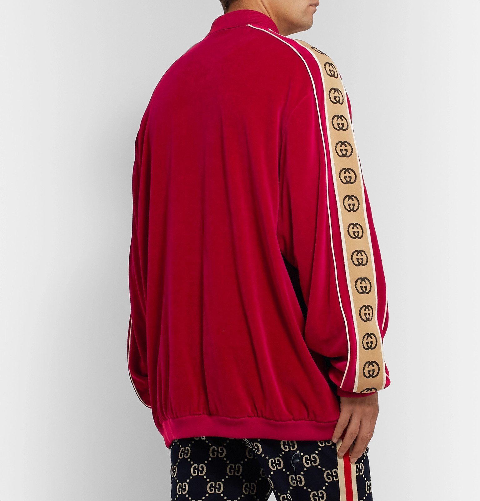 Gucci - Oversized Logo-Appliquéd Webbing-Trimmed Piped Velvet Track ...