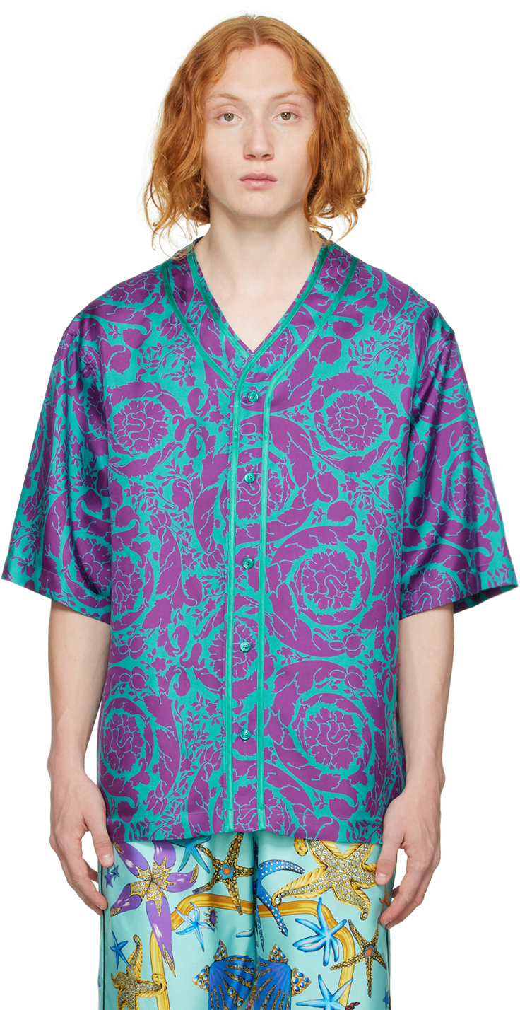 Versace Blue & Purple Barocco Shirt Versace