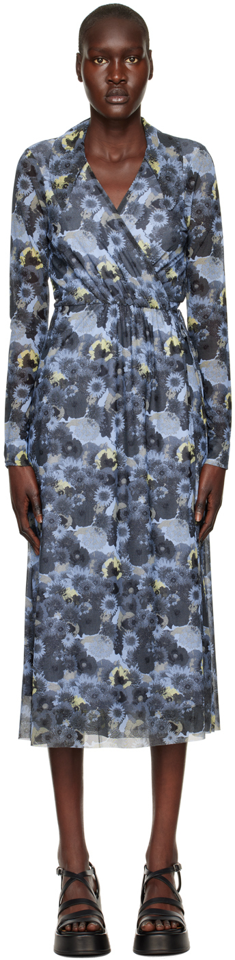 GANNI Blue Wrap Midi Dress GANNI