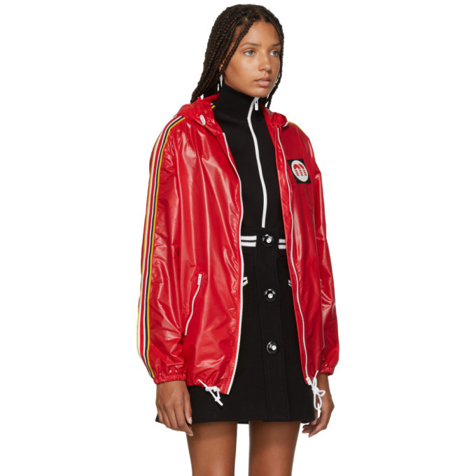 Miu Miu Red Nylon Logo Patch Jacket Miu Miu