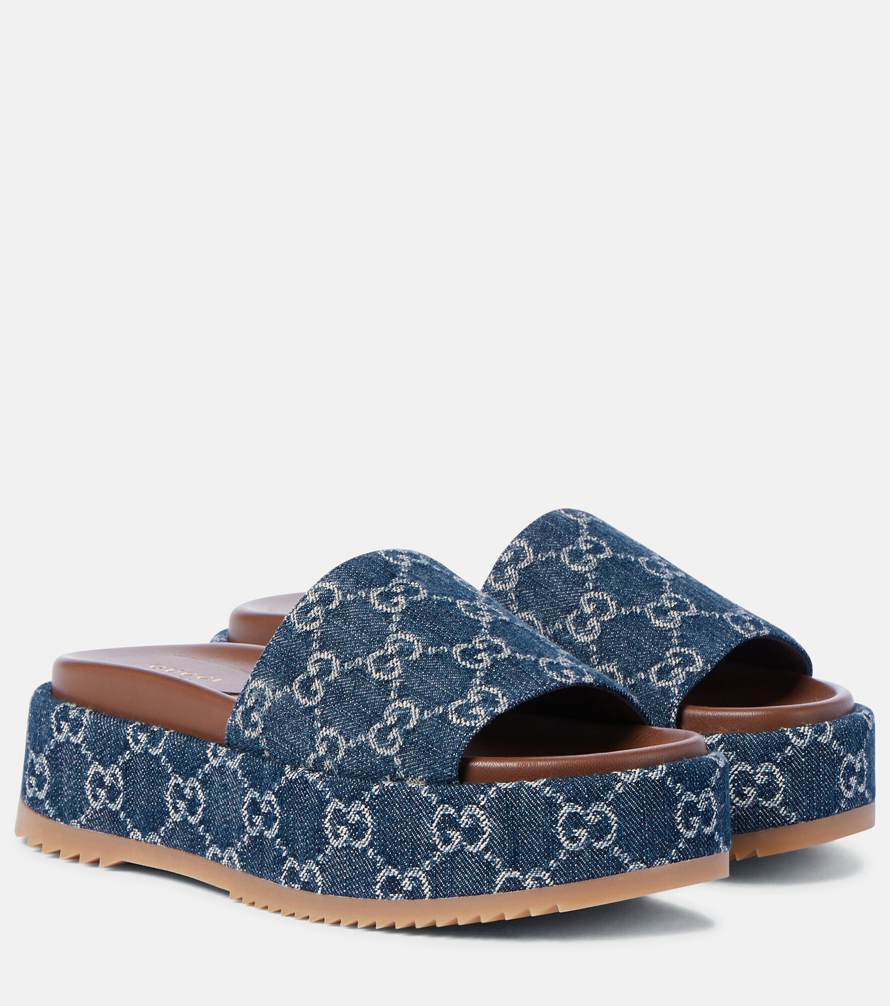 Gucci - GG denim platform slides Gucci
