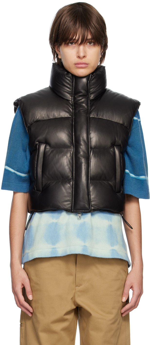 AMIRI Black Shrunken Leather Down Vest Amiri
