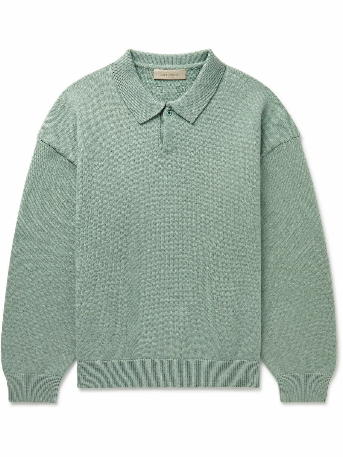 FEAR OF GOD ESSENTIALS - Oversized Knitted Polo Sweater - Green Fear Of ...