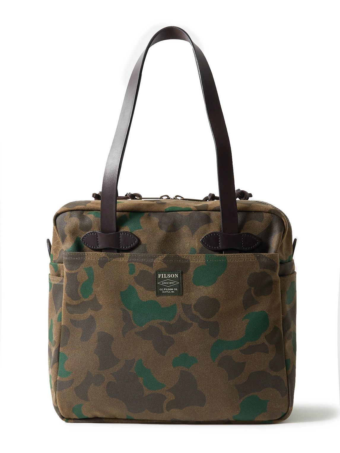 Filson - Leather-Trimmed Camouflage-Print Waxed Rugged Twill Tote Bag ...
