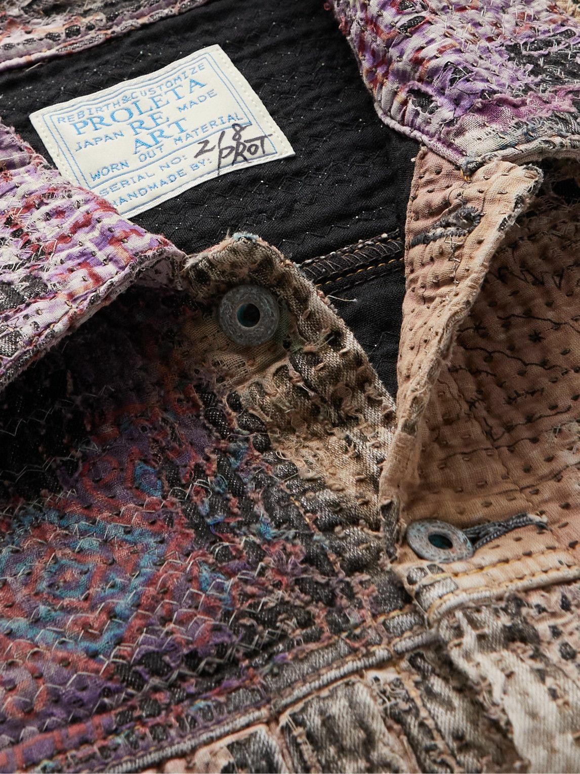 PROLETA-RE-ART - Uroboros Distressed Embroidered Bandana-Print Denim ...