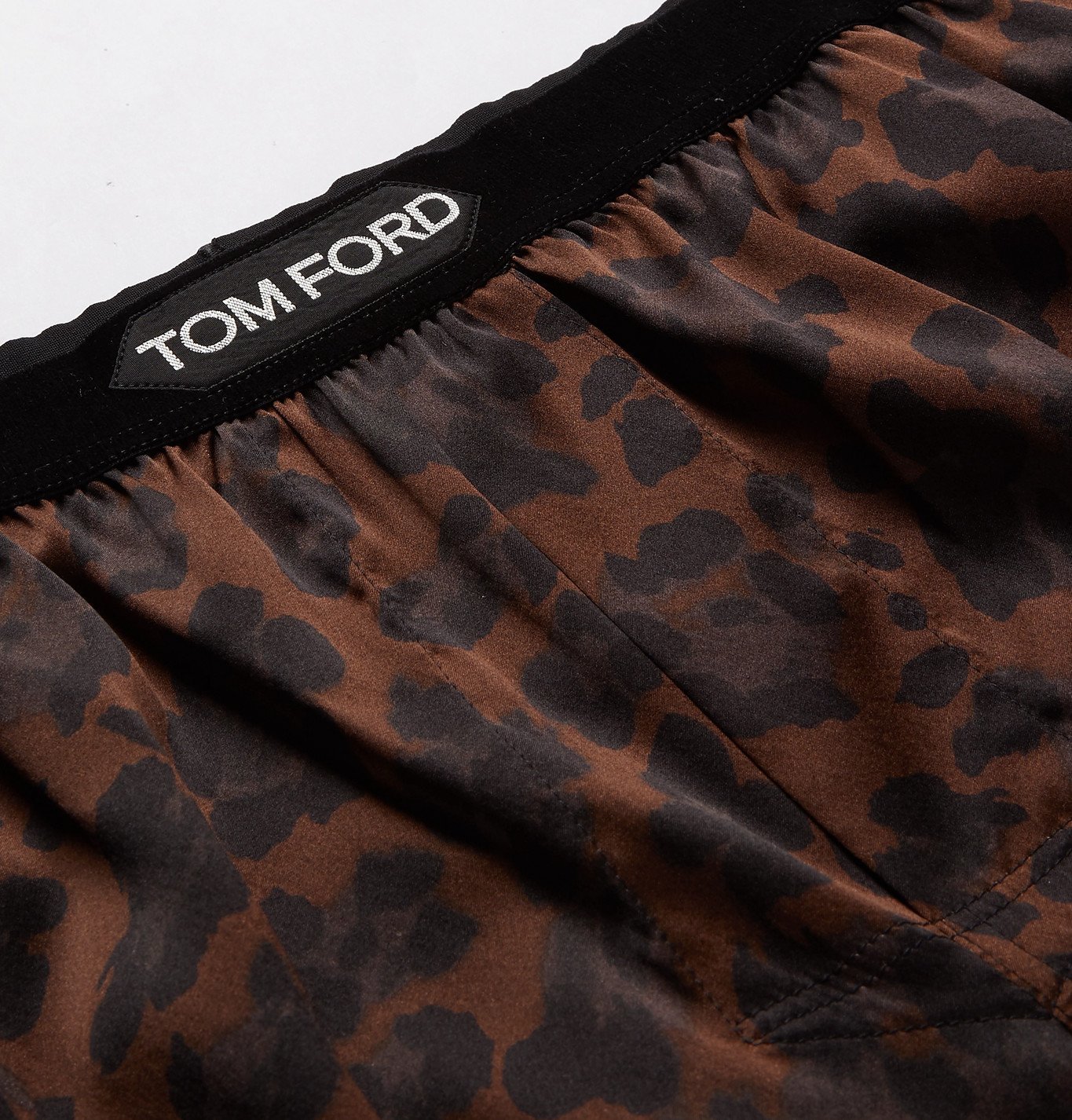 Tom Ford Velvet Trimmed Leopard Print Stretch Silk Satin Boxer Shorts