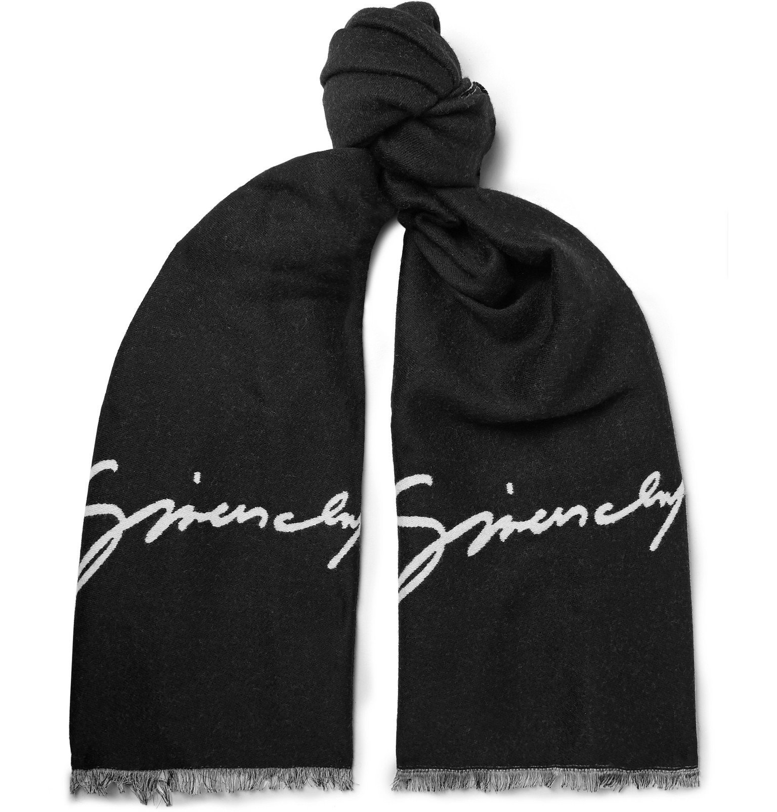 Givenchy - Fringed Logo-Jacquard Wool and Silk-Blend Scarf - Black Givenchy
