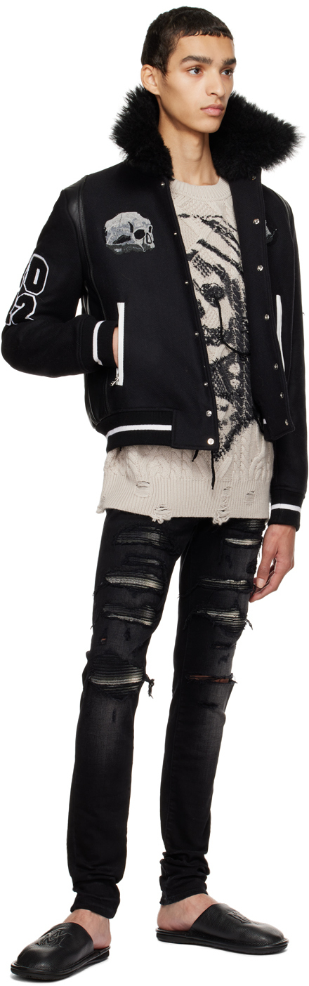 AMIRI Black Wes Lang Edition Skull Varsity Bomber Amiri
