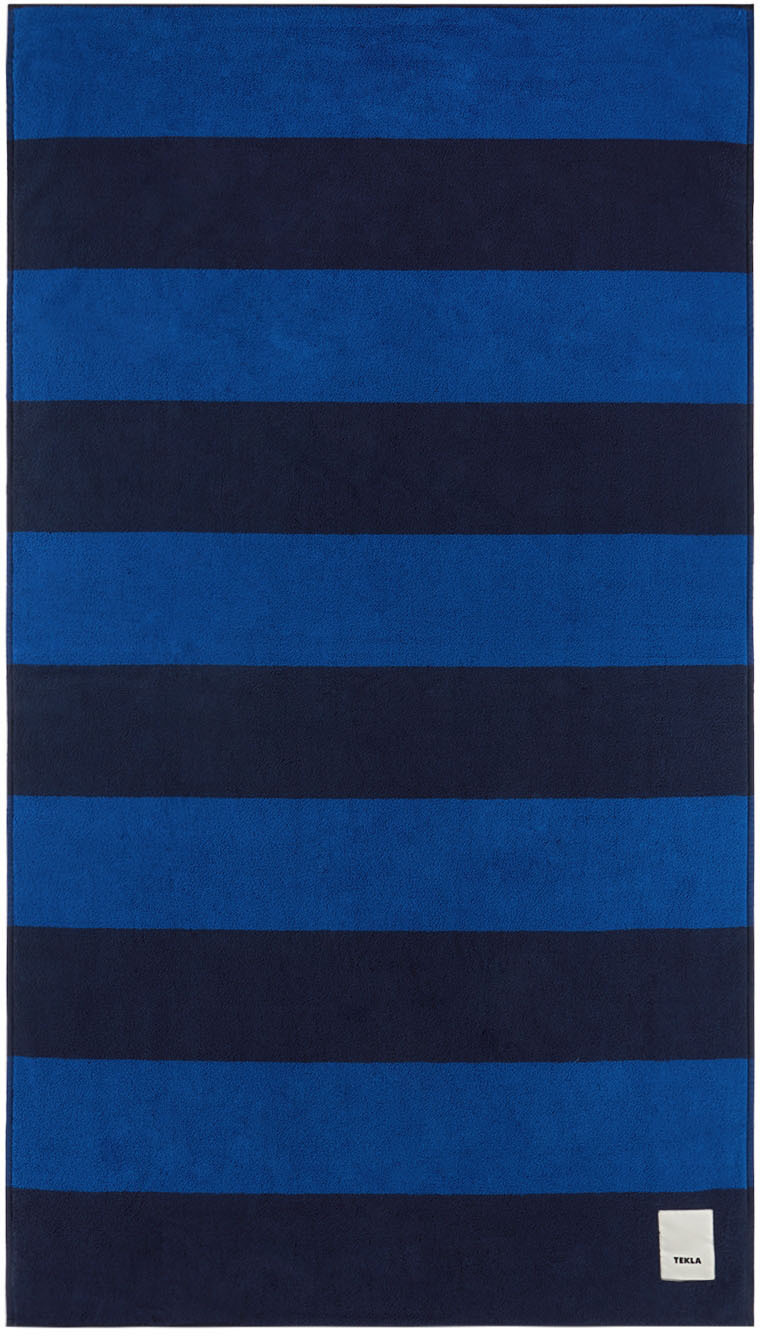 Tekla Navy Block Stripes Beach Towel Tekla Fabrics
