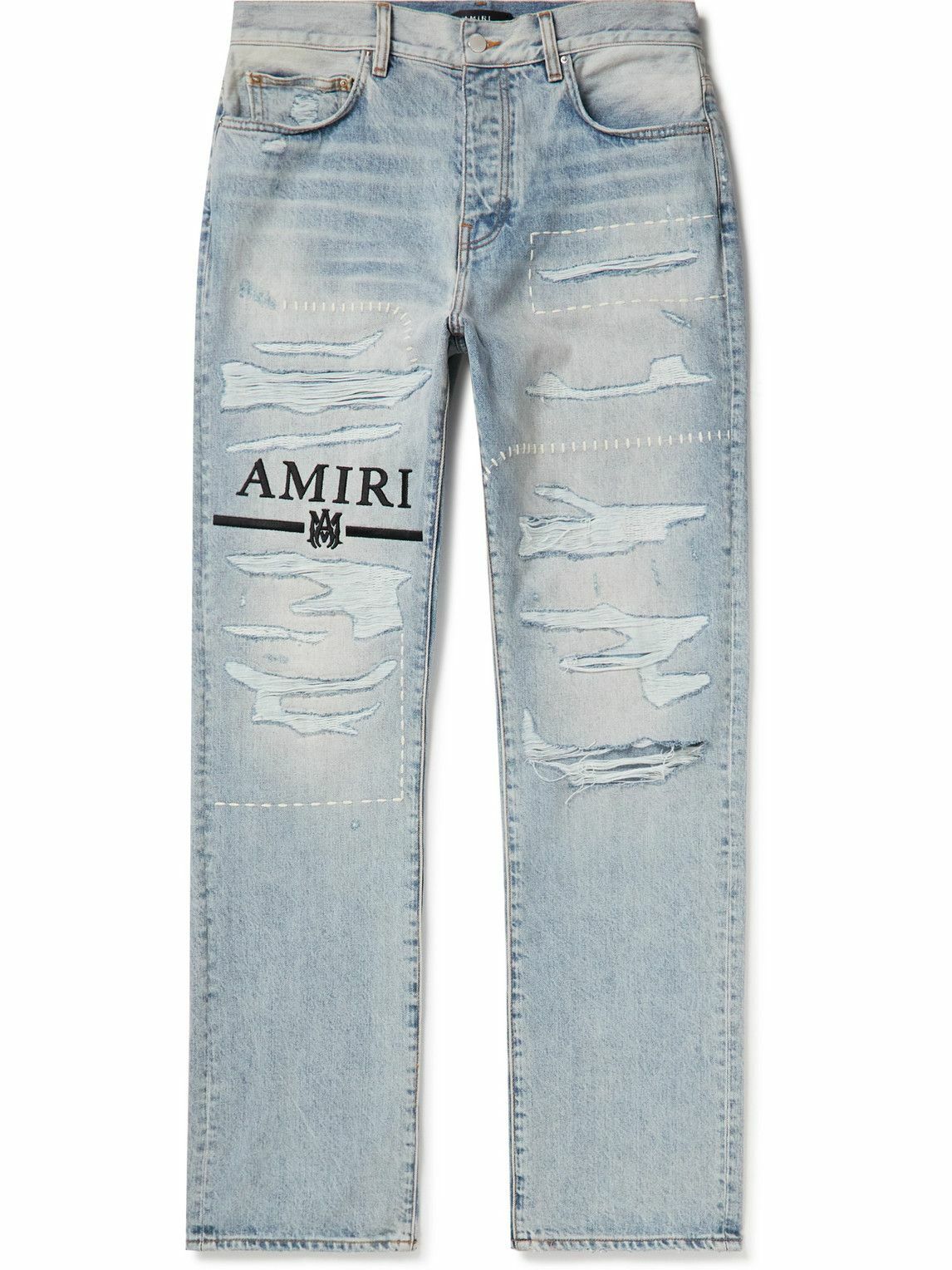 AMIRI - Straight-Leg Logo-Embroidered Distressed Jeans - Blue Amiri
