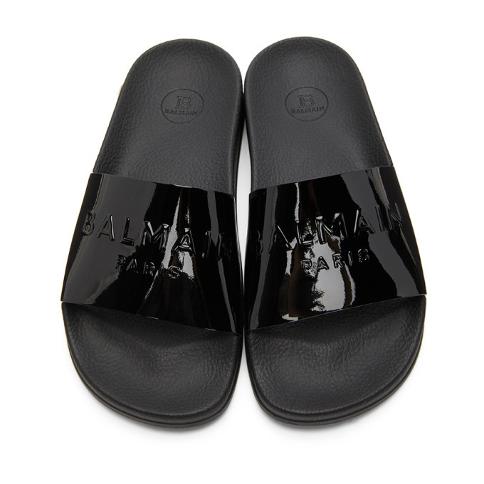 Balmain Black Patent Calypso Slides Balmain