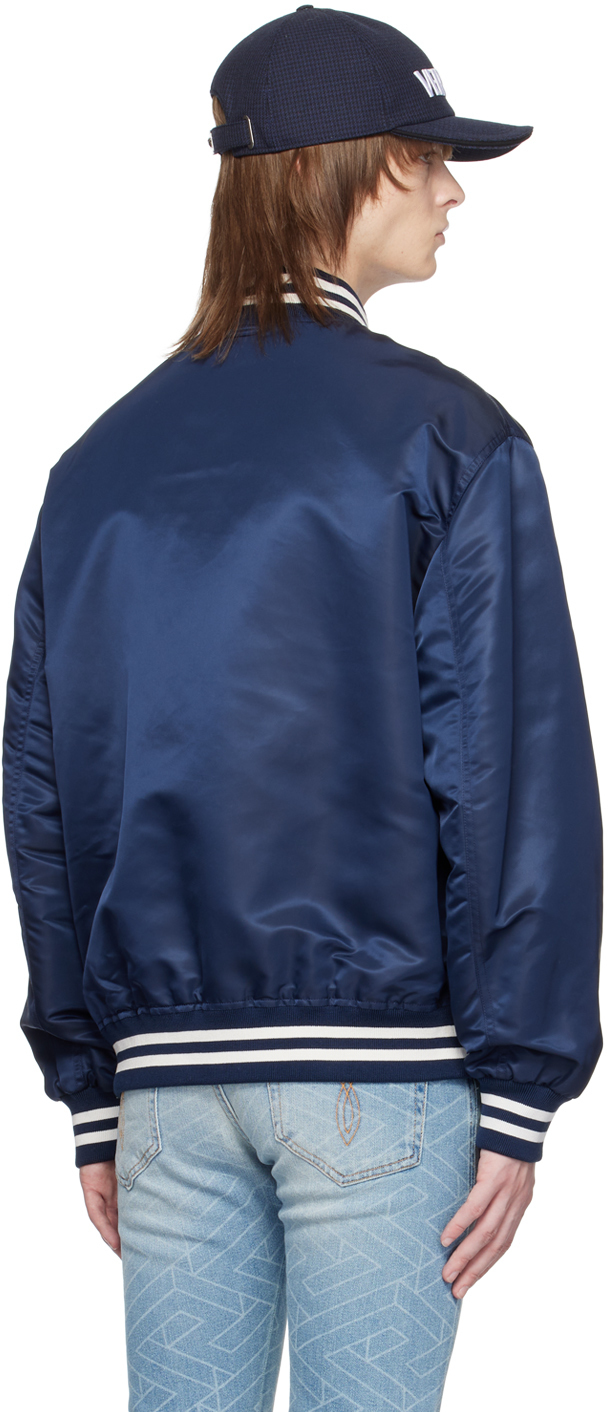 Versace Blue & Orange Varsity Reversible Bomber Jacket Versace