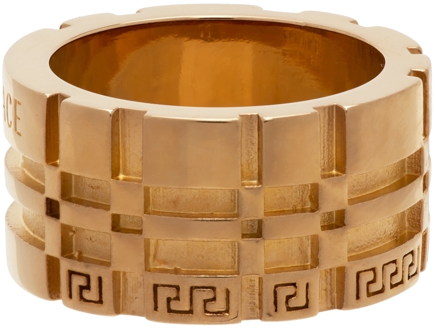 Versace Gold Greca Logo Band Ring