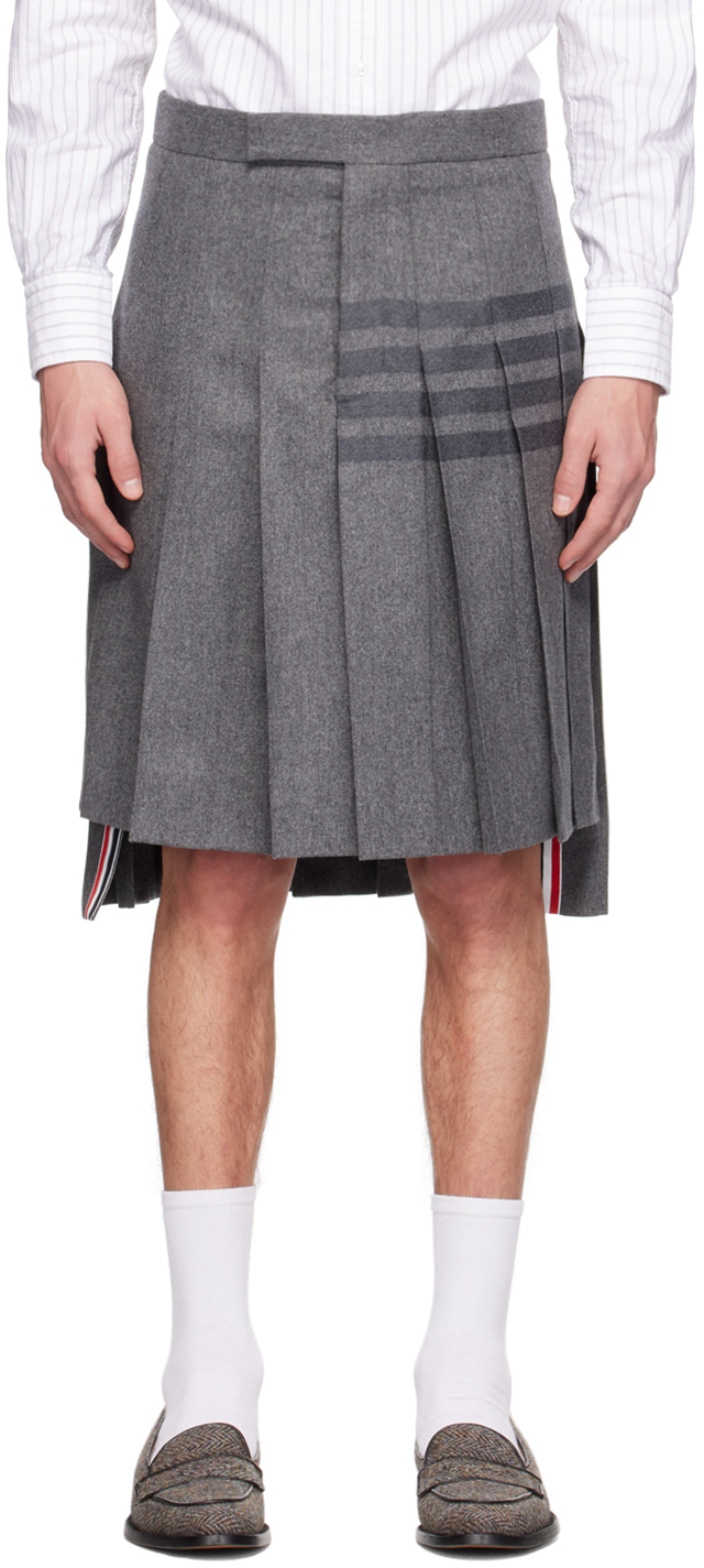 Thom Browne Gray Classic Backstrap Pleated 4-Bar Skirt Thom Browne