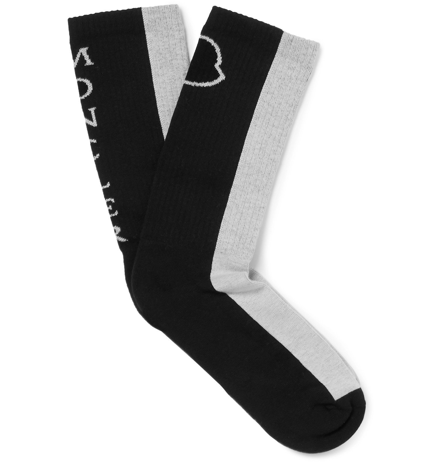 Moncler - Colour-Block Ribbed Stretch Cotton-Blend Socks - Gray Moncler